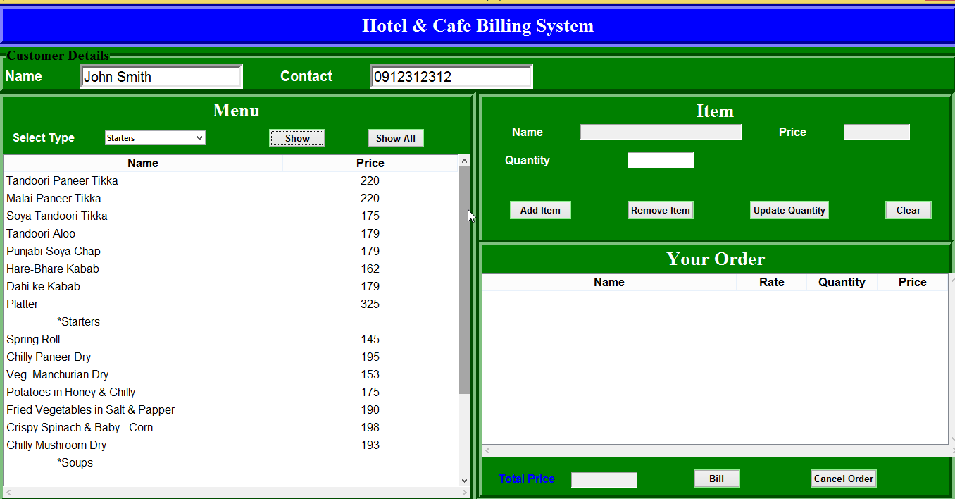 Hotel Billing System Using Tkinter In Python Free Source Code Sourcecodester